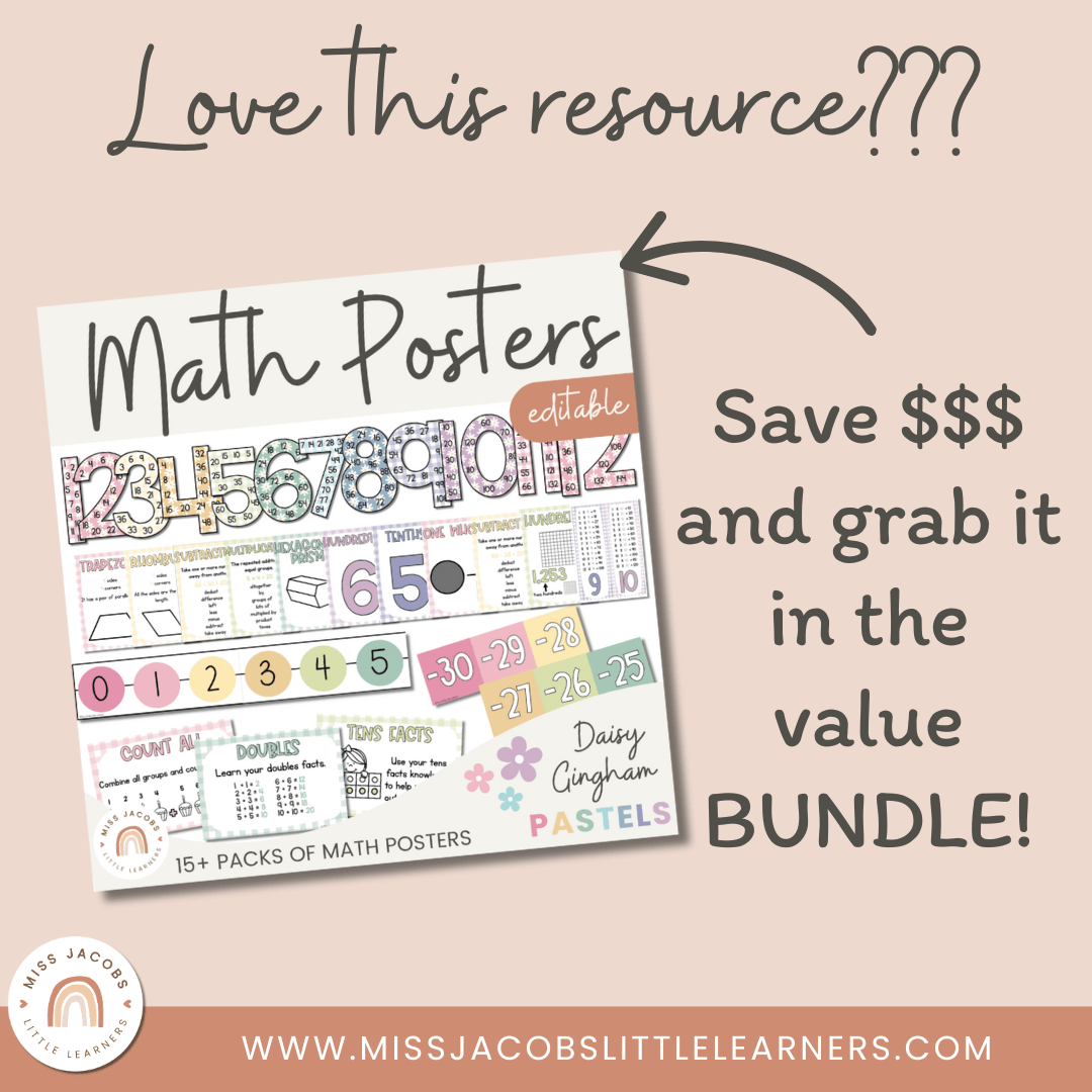 Large Math Symbols - Daisy Gingham Pastels Decor