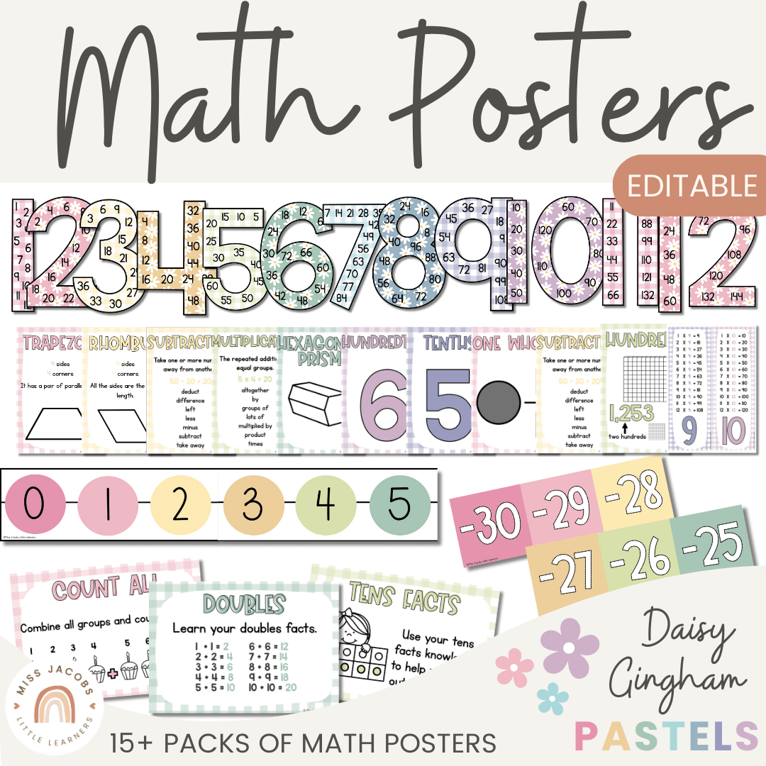 Daisy Gingham Pastels Math Posters Decor - Miss Jacobs