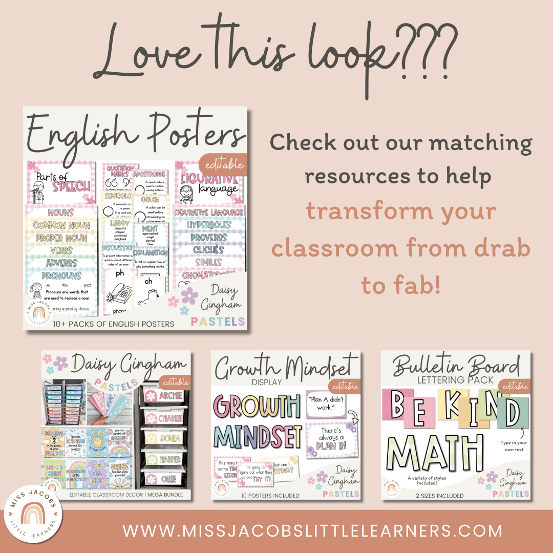 Daisy Gingham Pastels Math Posters Decor - Miss Jacobs