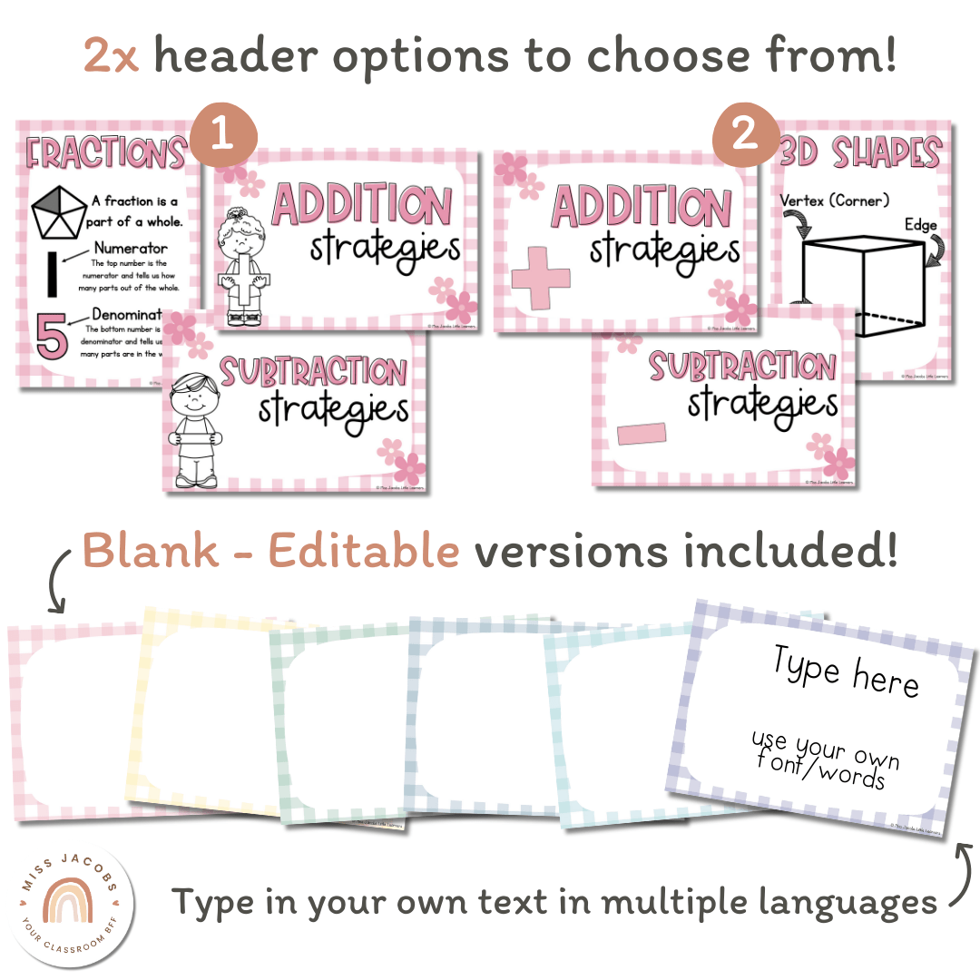 Daisy Gingham Pastels Math Posters Decor - Miss Jacobs