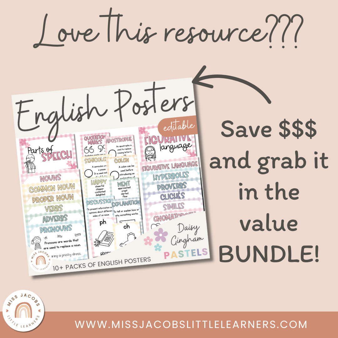 Parts of Speech Posters - Daisy Gingham Pastels Theme