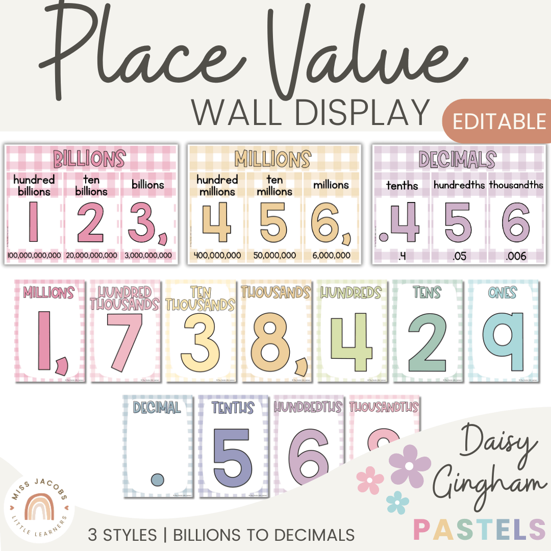 Place Value with Decimals Wall Display - Daisy Gingham Pastels