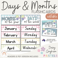 Days and Months Labels - Daisy Gingham Pastels Decor