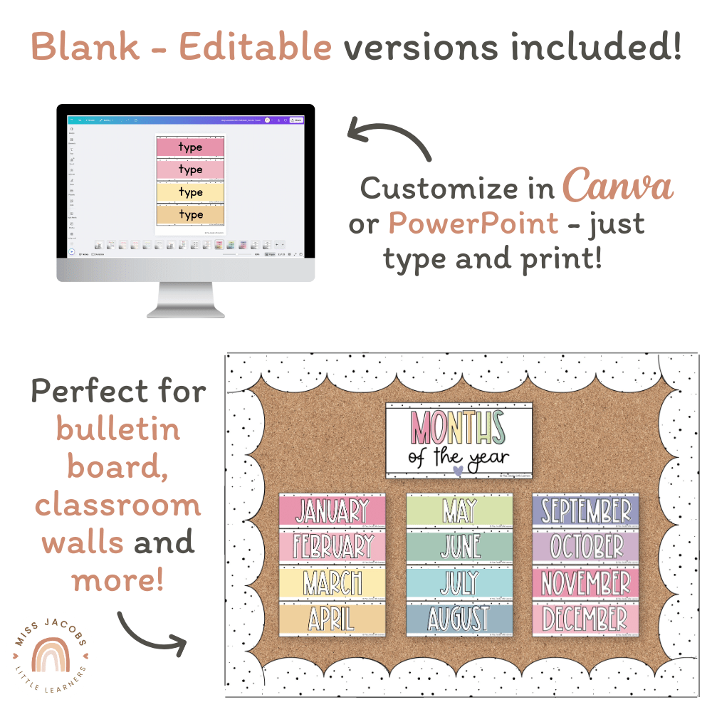 Days and Months - Spotty Pastel Classroom Theme - Miss Jacobs