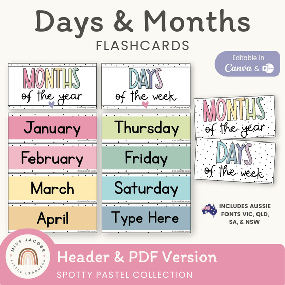 Days and Months - Spotty Pastel Classroom Theme - Miss Jacobs – Miss ...