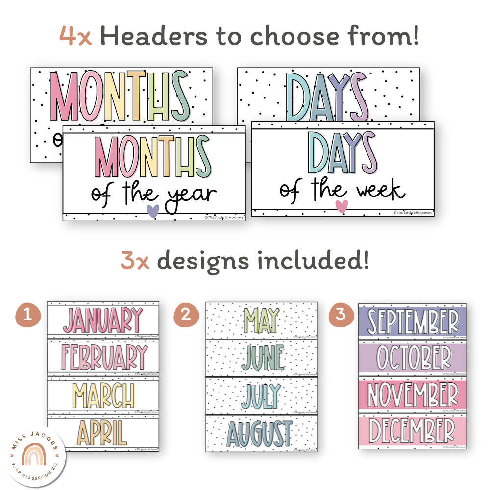 Days and Months - Spotty Pastel Classroom Theme - Miss Jacobs – Miss ...