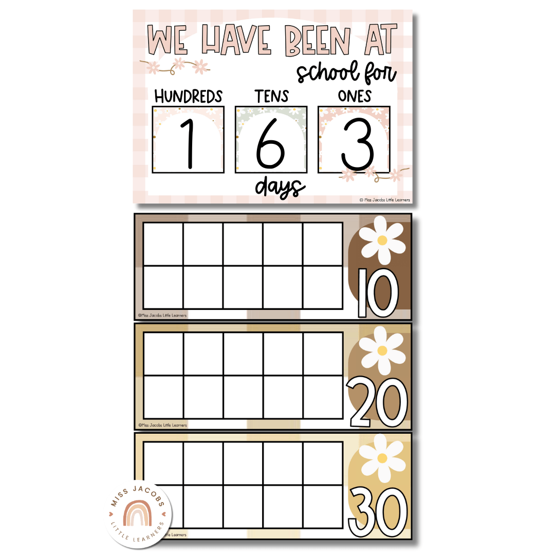 Days At School Tally Display - Daisy Gingham Neutrals Decor