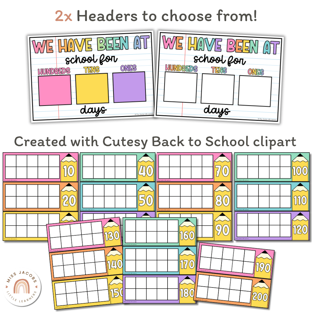 Days At School Tally Display - Cutesy Classroom Theme - Miss Jacobs