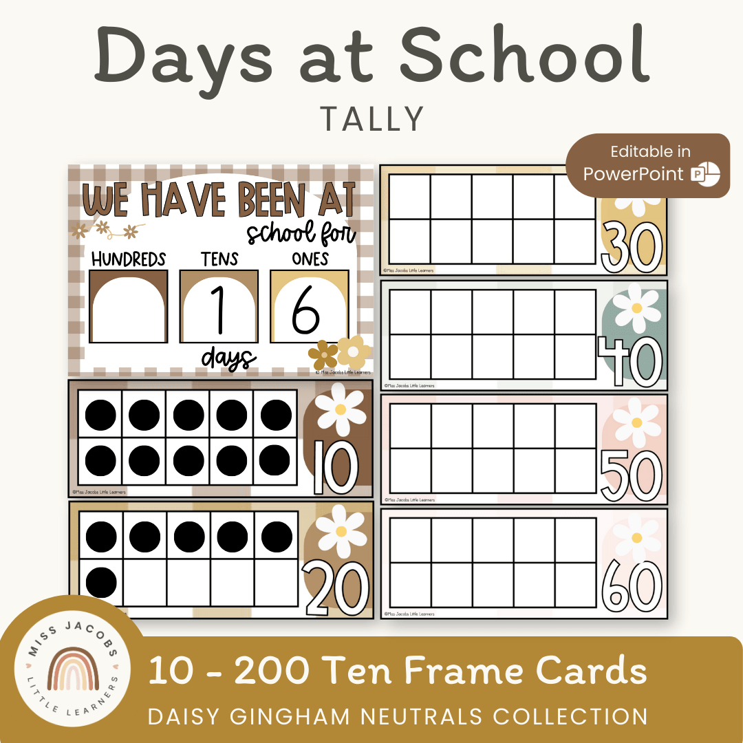 Days At School Tally Display - Daisy Gingham Neutrals Decor