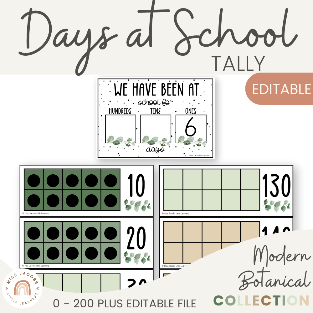 Days At School Tally Display - Modern Botanical Theme - MJLL