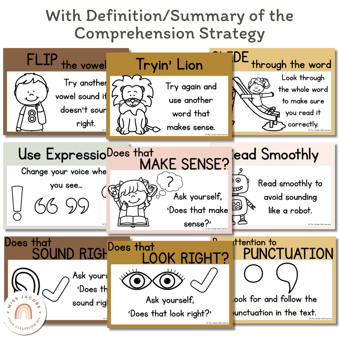Reading Decoding Strategies Posters - Daisy Gingham Neutrals