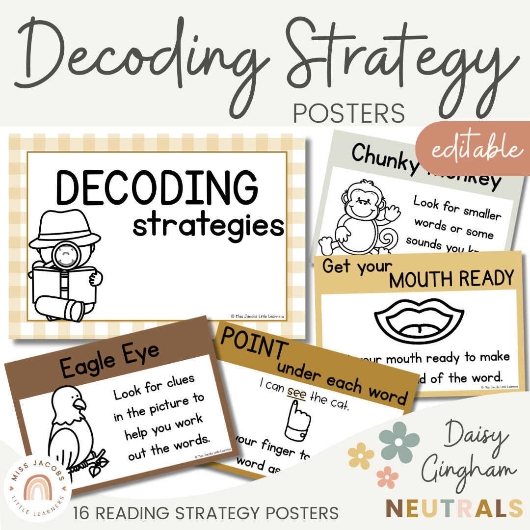 Reading Decoding Strategies Posters - Daisy Gingham Neutrals