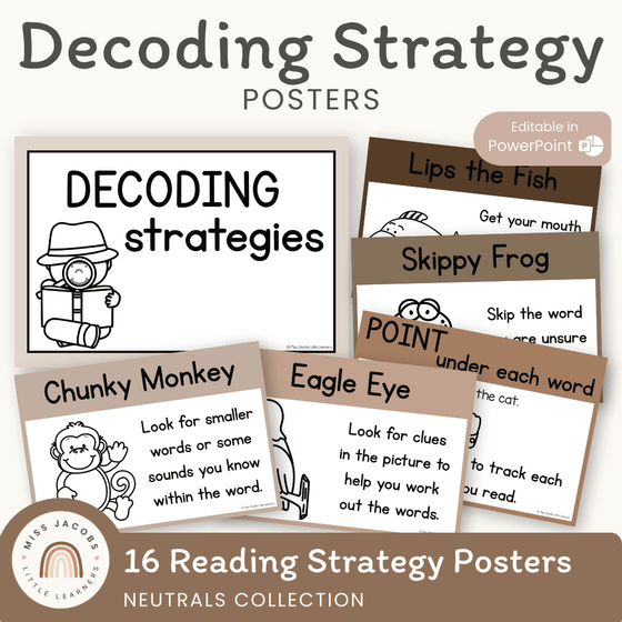 Decoding Reading Strategies Posters | Ombre Neutral English Classroom ...