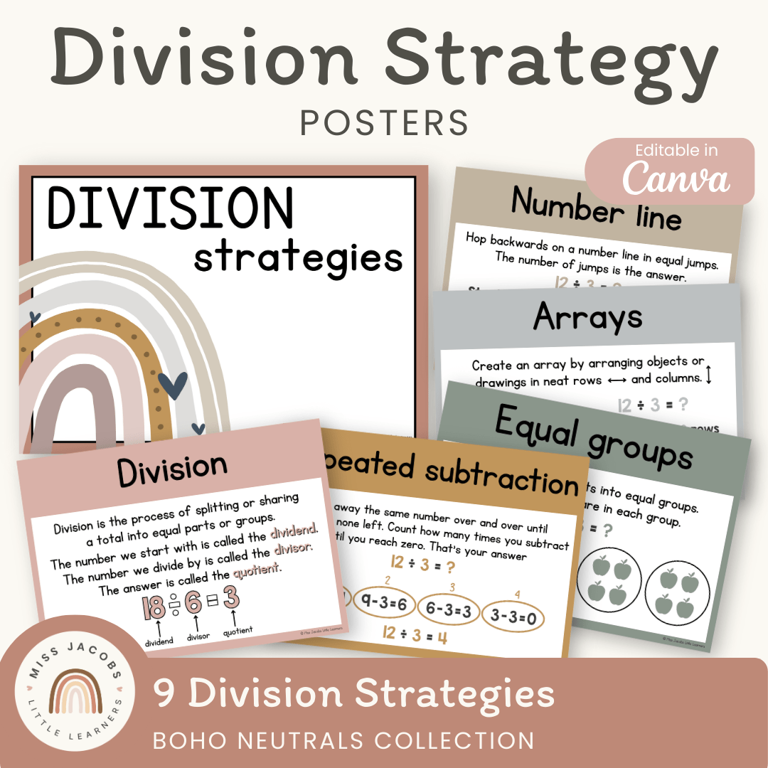 Division Strategies Posters - Boho Neutrals Classroom Decor