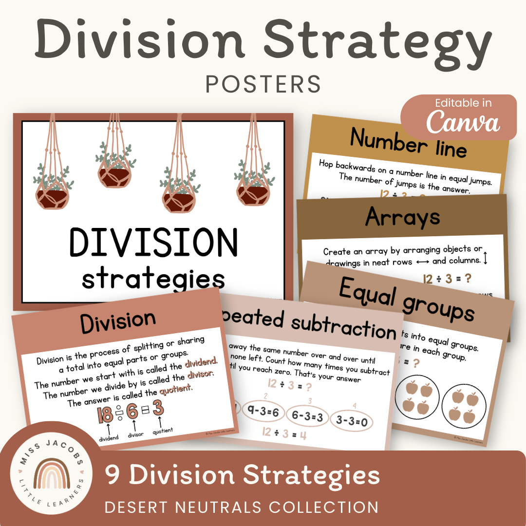 Division Strategies Posters - Desert Neutrals Classroom Decor