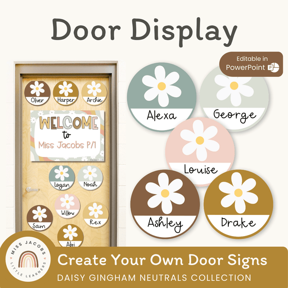 Door Display - Daisy Gingham Neutrals Decor – Miss Jacobs Little Learners
