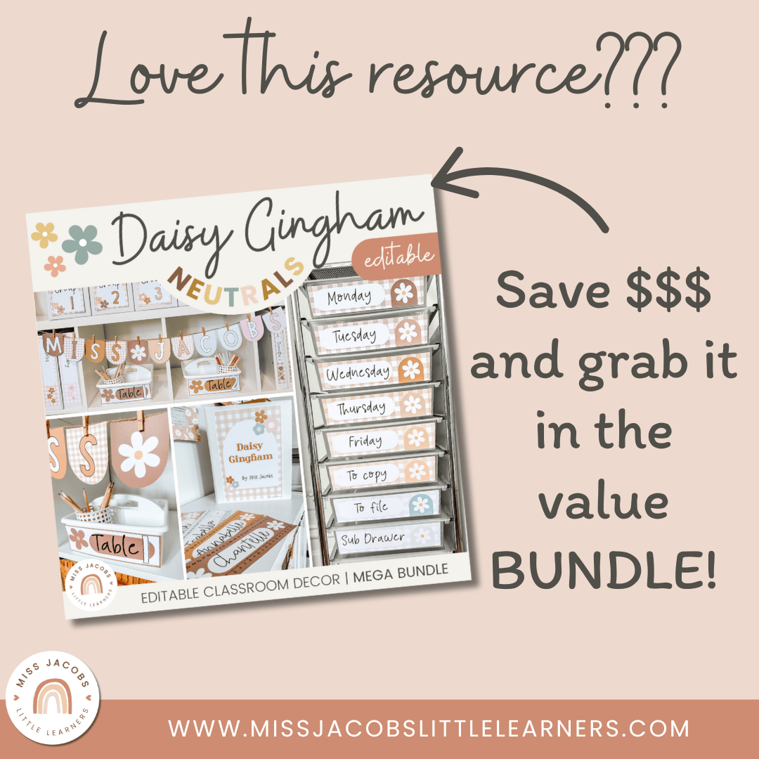 Editable Classroom Posters Templates - Daisy Gingham Neutrals Decor