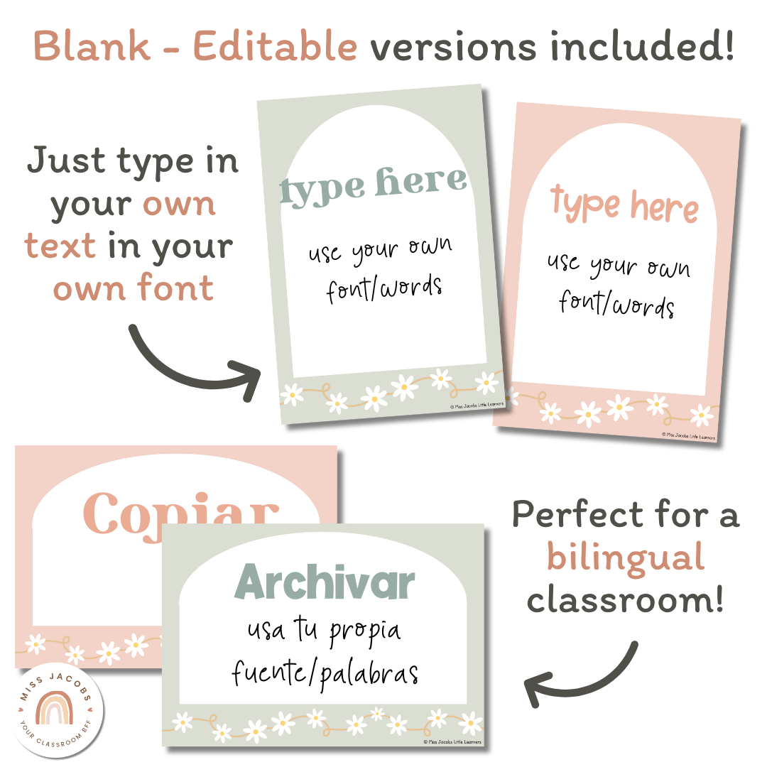 Editable Classroom Posters Templates - Daisy Gingham Neutrals Decor