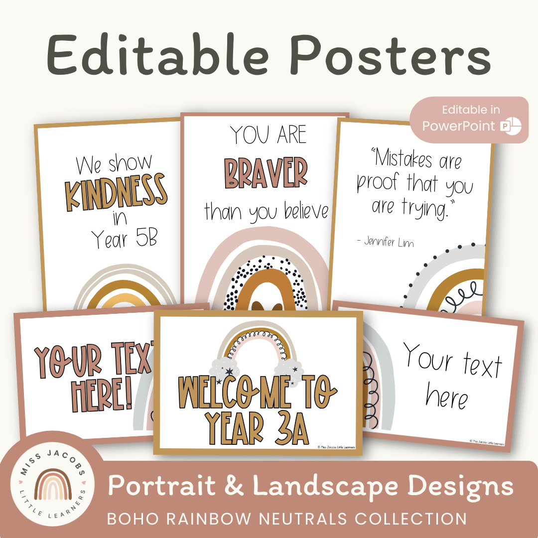 Editable Classroom Posters Templates - Boho Rainbow Theme - MJLL