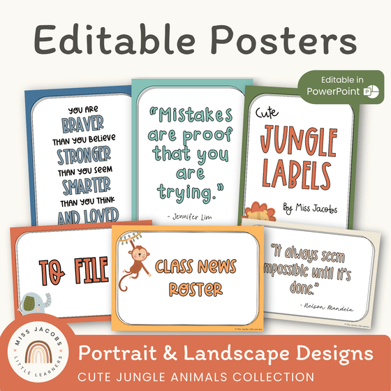 Editable Classroom Posters | Cute Jungle Animals