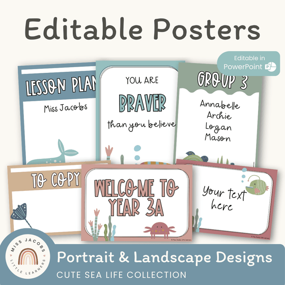 Editable Classroom Posters Templates - Cute Sea Life Theme – Miss ...