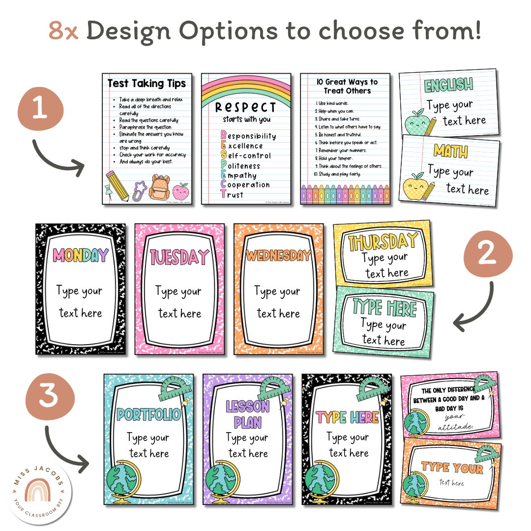 Editable Classroom Posters Templates - Cutesy Classroom Theme - MJLL