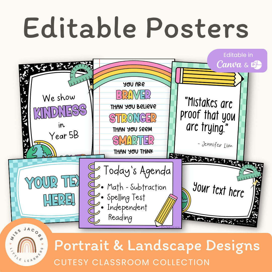 Editable Classroom Posters Templates - Cutesy Classroom Theme - MJLL