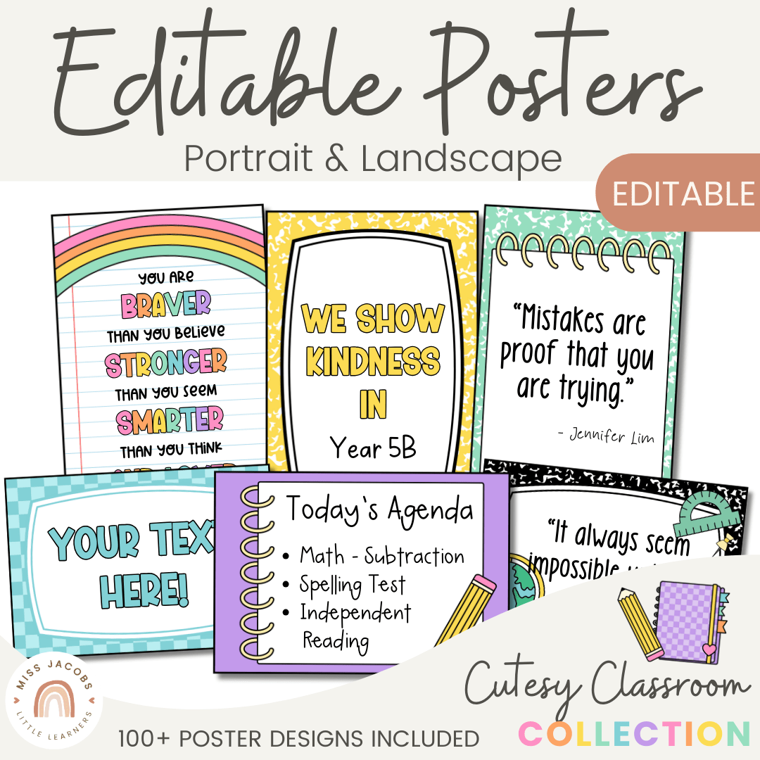 Editable Classroom Posters Templates - Cutesy Classroom Theme - MJLL