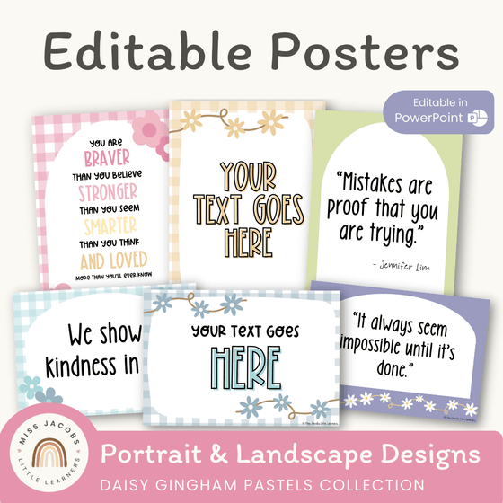Editable Classroom Posters Templates - Daisy Gingham Pastels Decor ...