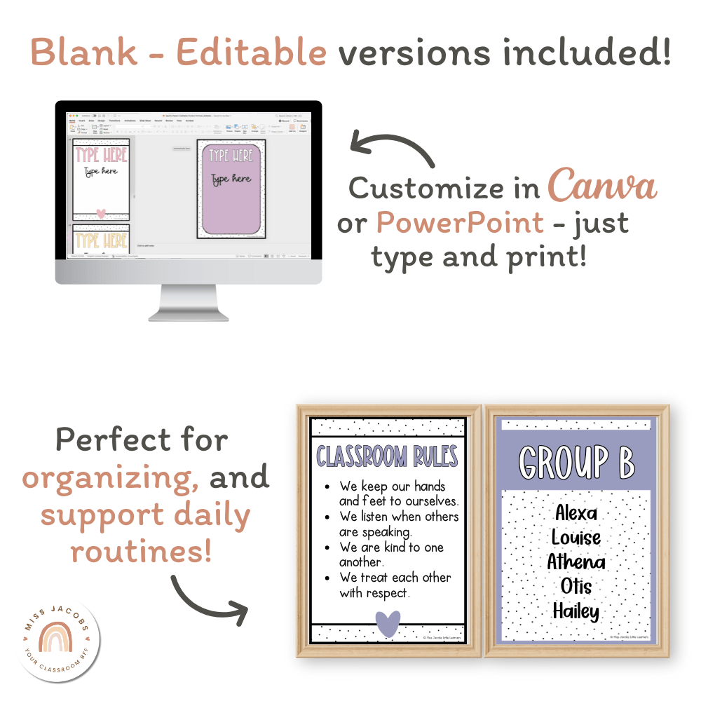 Editable Classroom Posters Templates - Spotty Pastel Theme - MJLL