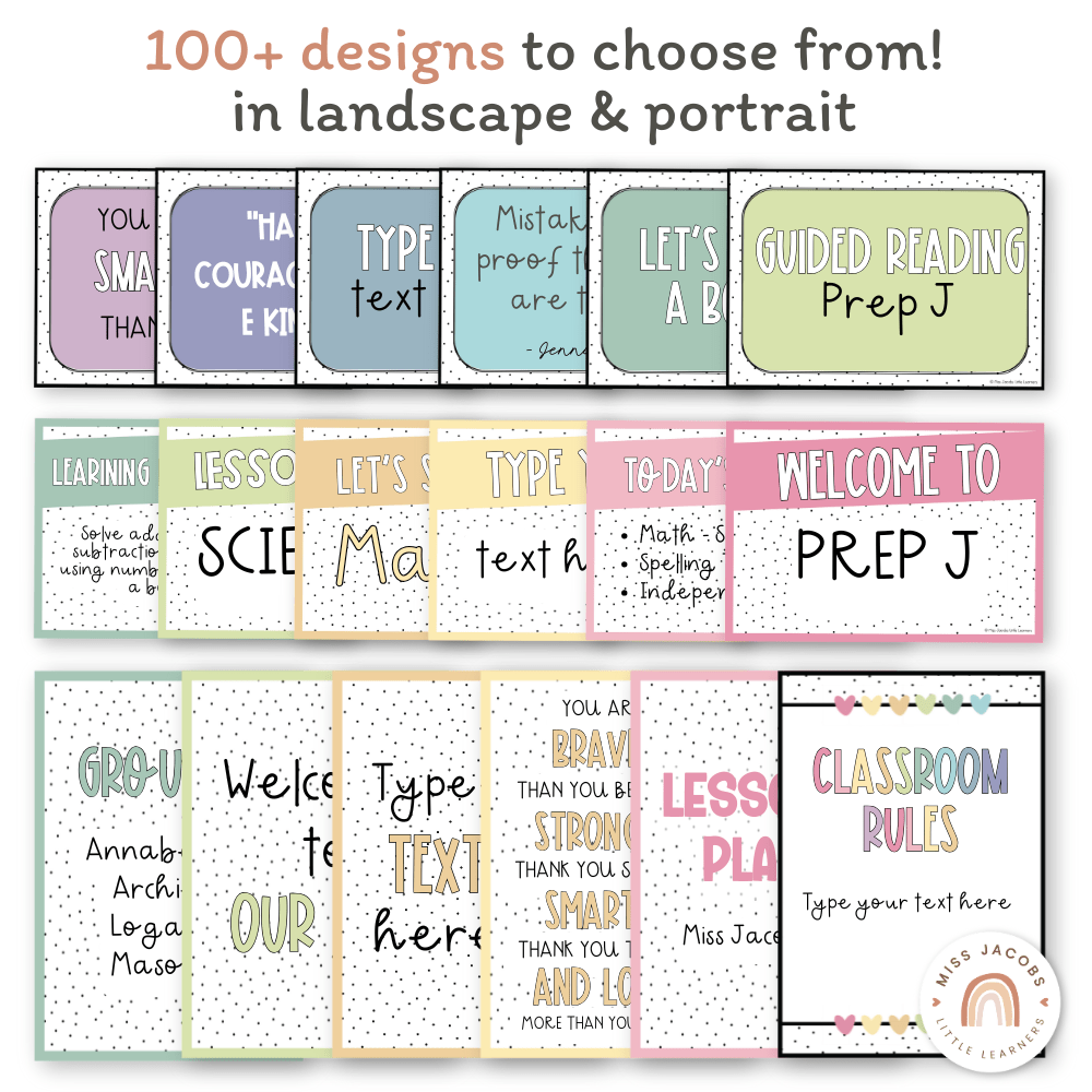 Editable Classroom Posters Templates - Spotty Pastel Theme - MJLL