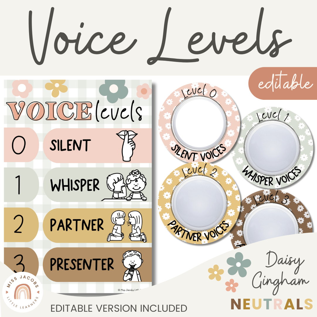 Voice Levels Chart - Daisy Gingham Neutrals Decor