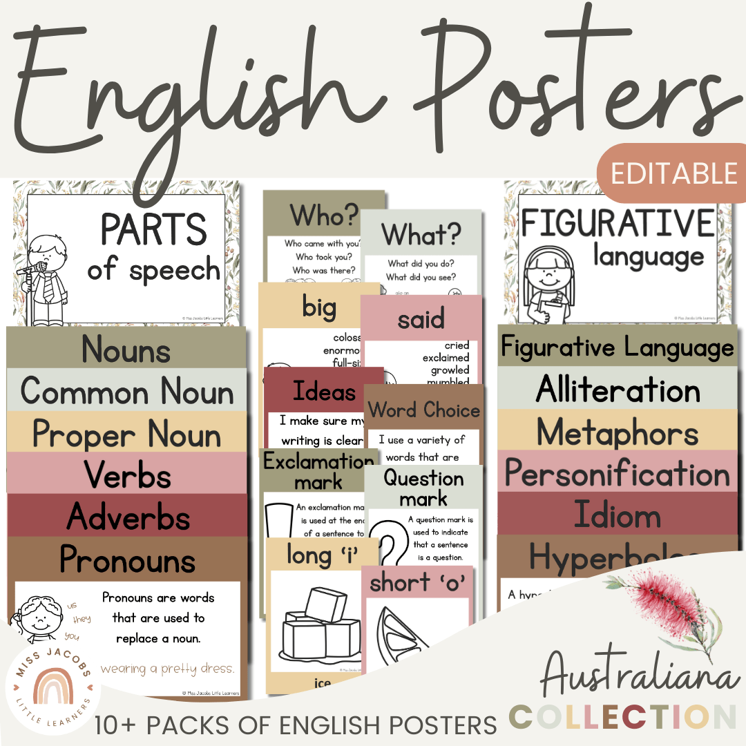 Australiana English Posters Decor - Miss Jacobs Little Learners