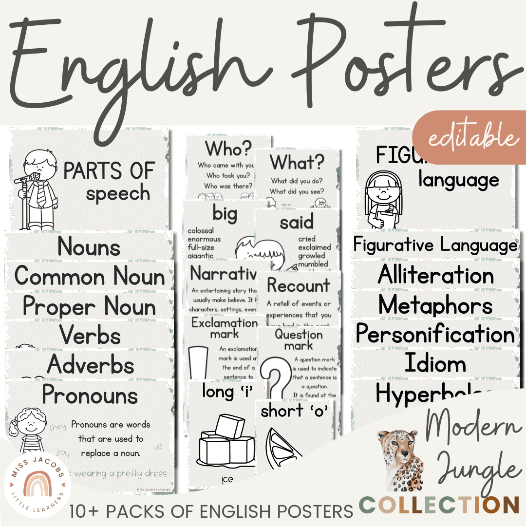 English Posters Bundle | Reading and Writing Strategies | Modern Jungl ...