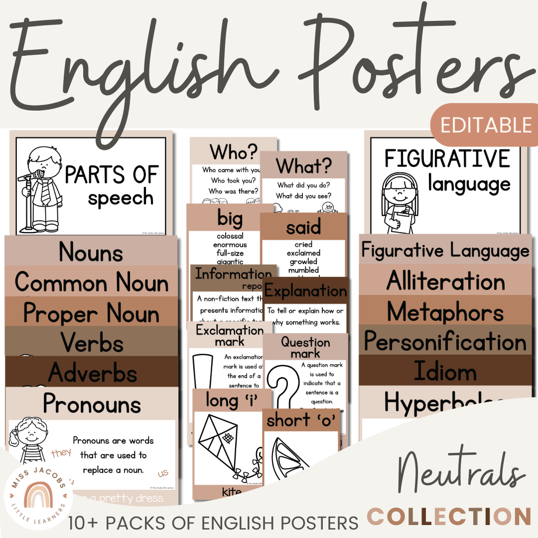 Neutrals Collection English Posters Decor - Miss Jacobs Little Learners