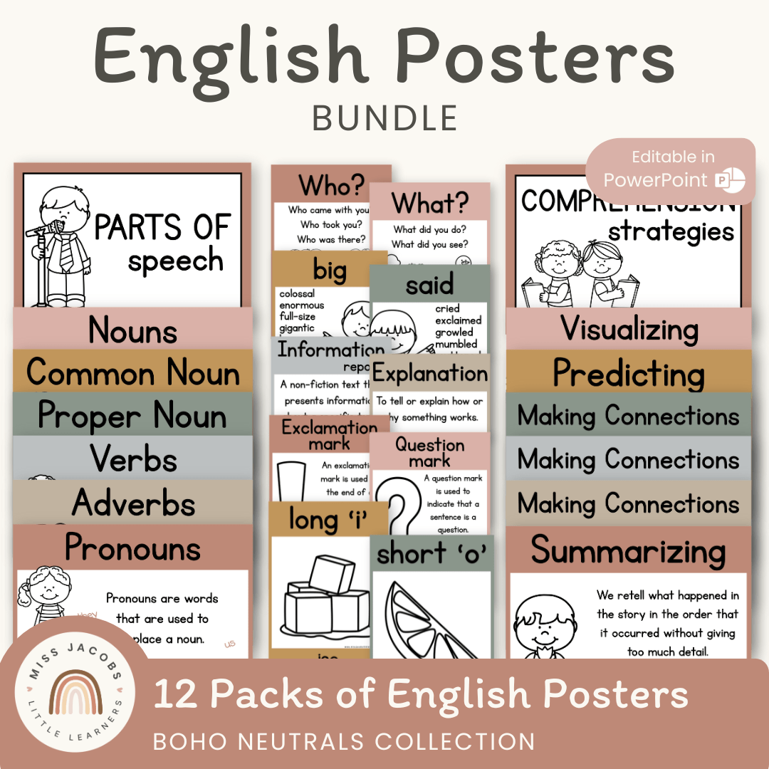 Boho Neutrals Collection English Posters Decor - Miss Jacobs