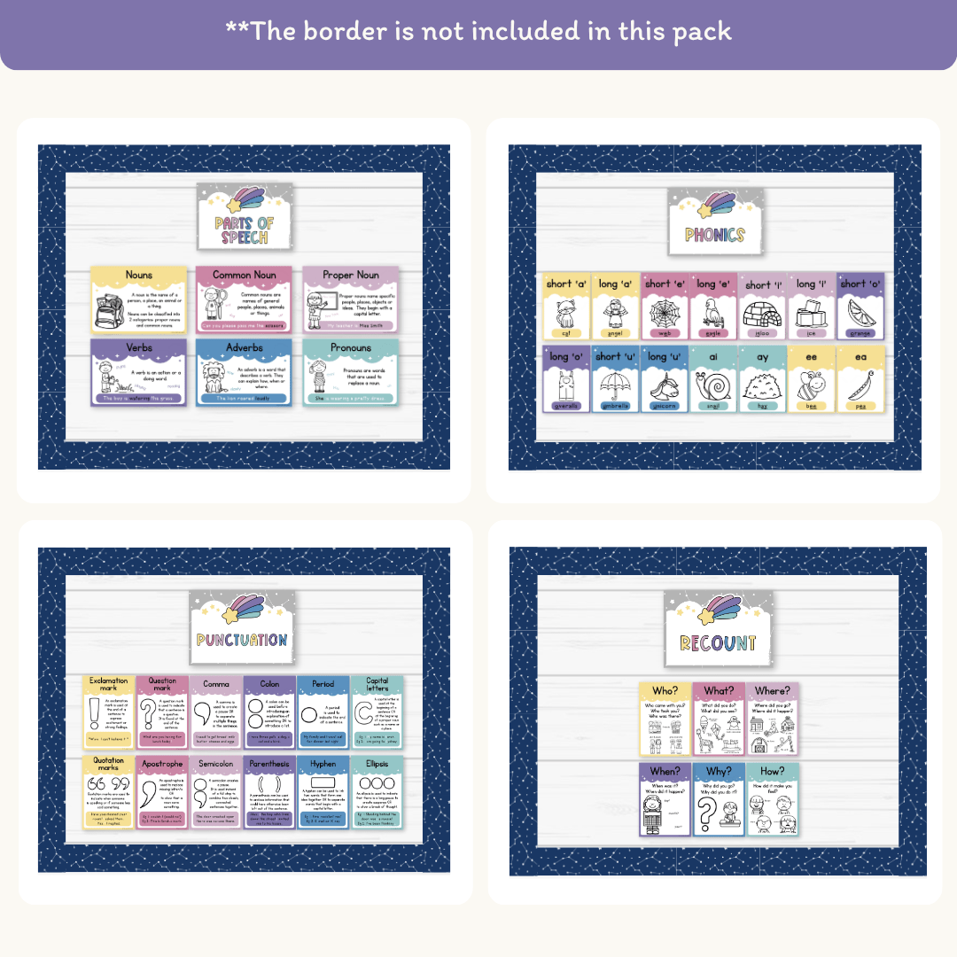 English Posters Reading and Writing Bundle - Space Theme