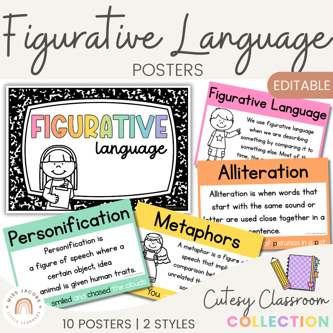 Figurative Language Posters - Cutesy Classroom Theme - Miss Jacobs ...
