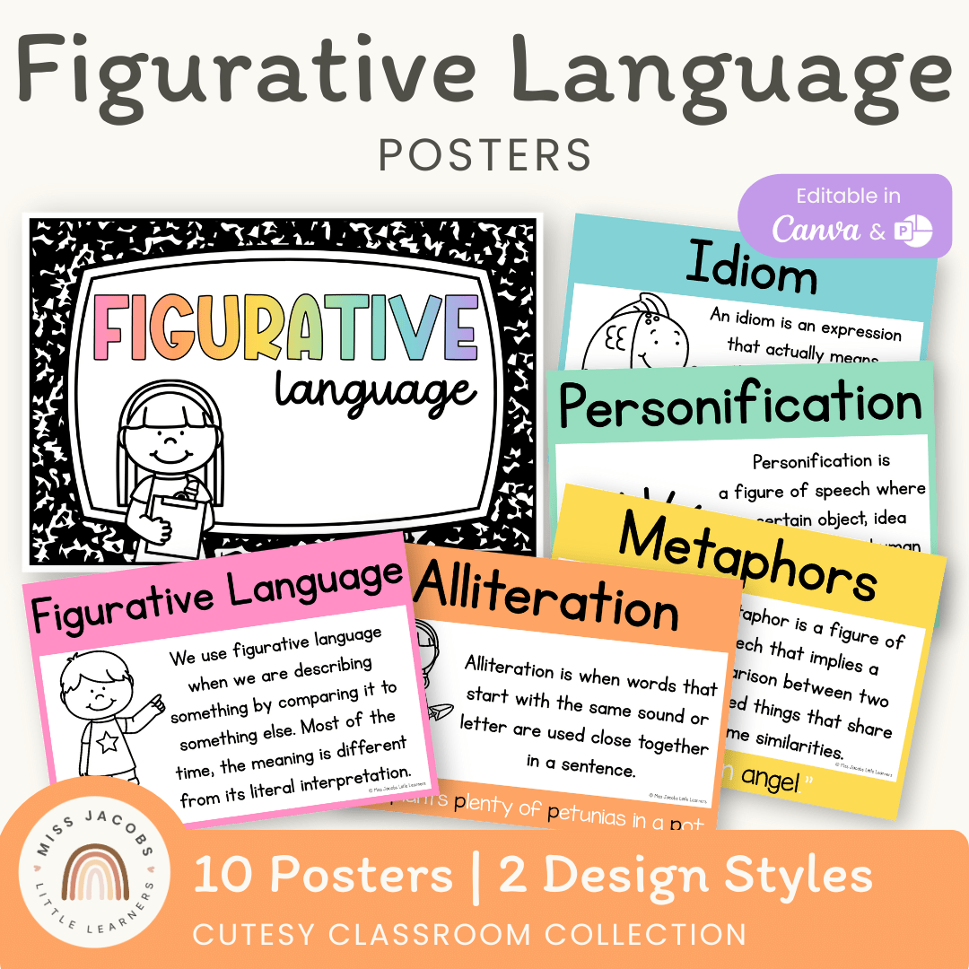 Figurative Language Posters - Cutesy Classroom Theme - Miss Jacobs