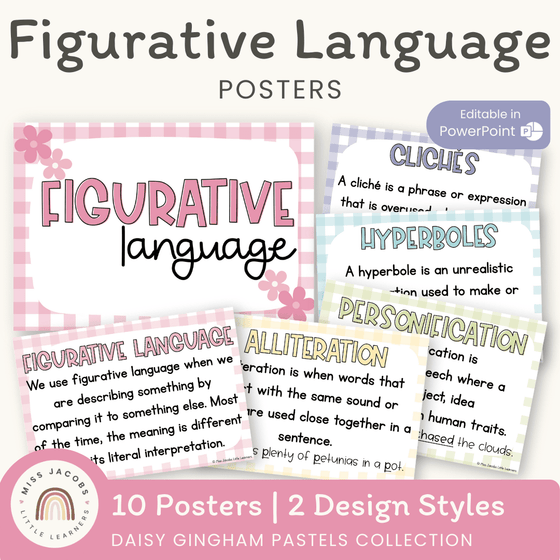 Figurative Language Posters - Daisy Gingham Pastels Theme