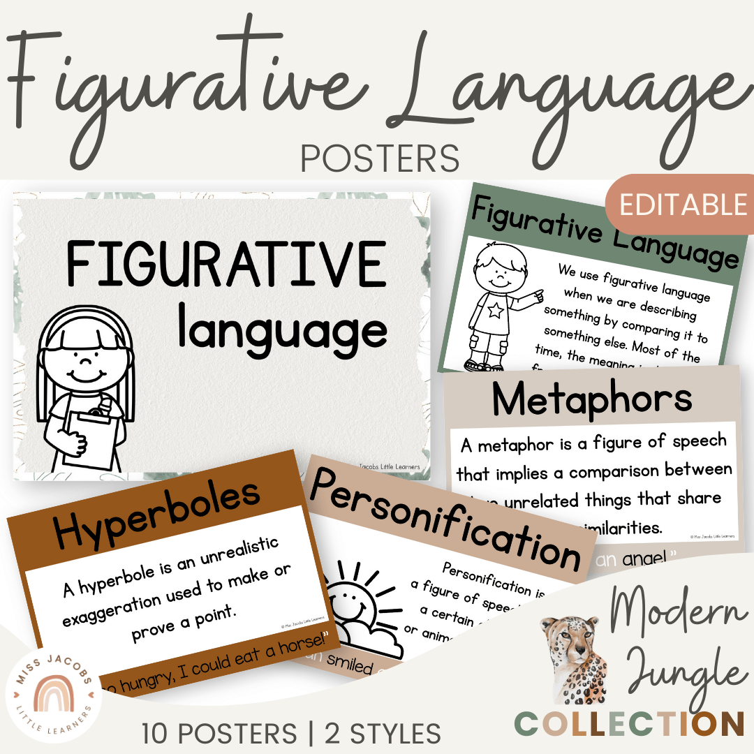 Figurative Language Posters - Modern Jungle Earthy Theme - MJLL
