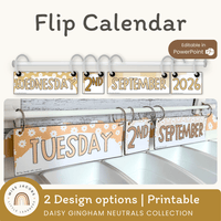 Flip Calendar - Daisy Gingham Neutrals Decor – Miss Jacobs Little Learners