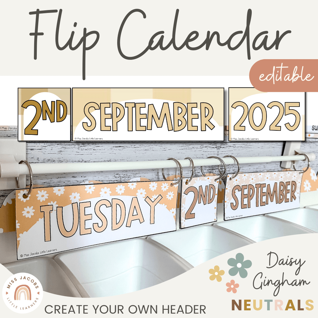 Flip Calendar | Interactive Date Display | Daisy Gingham Neutrals Clas ...