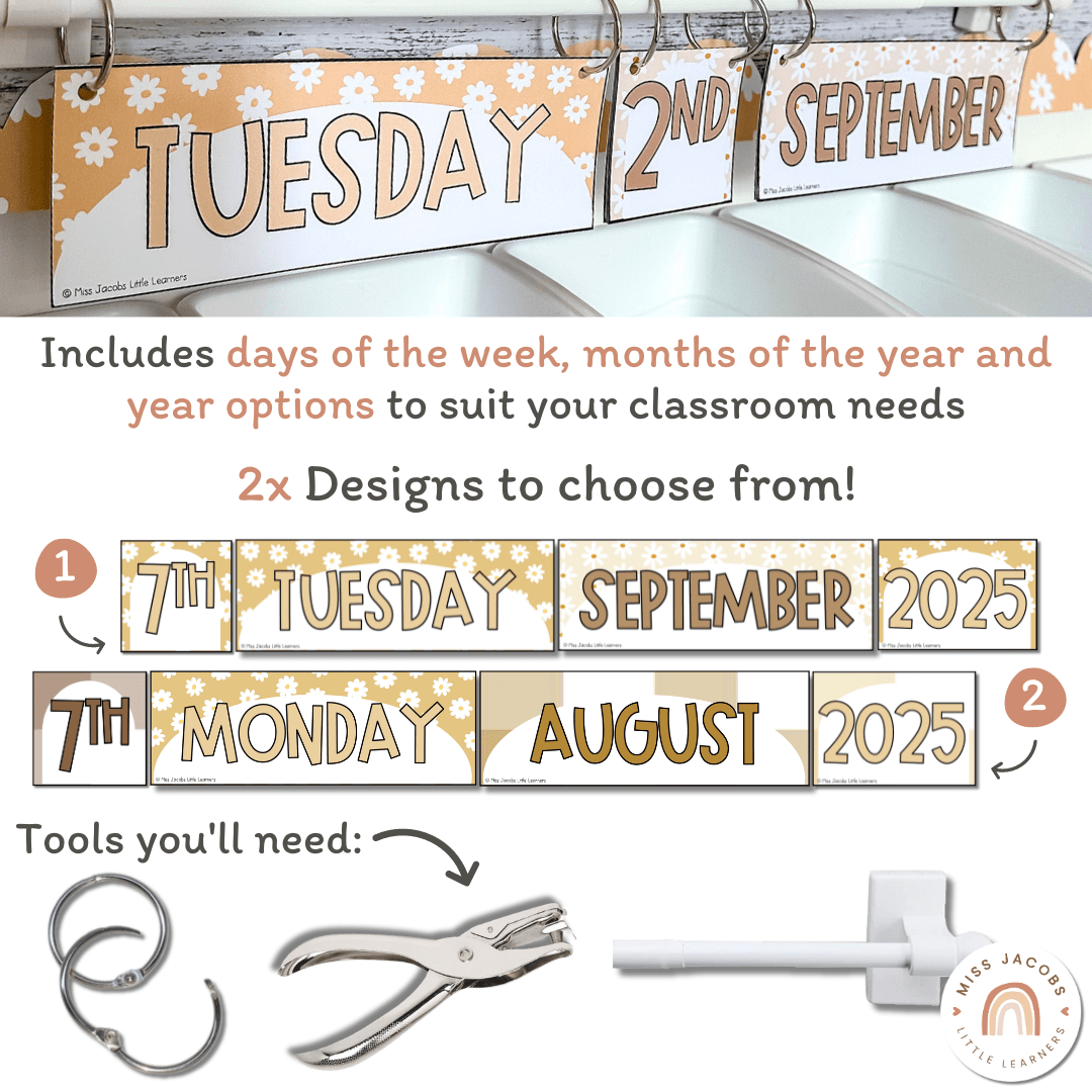 Flip Calendar - Daisy Gingham Neutrals Decor