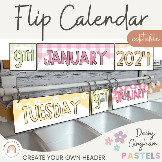 Flip Calendar | Interactive Date Display | Daisy Gingham Pastels Class ...