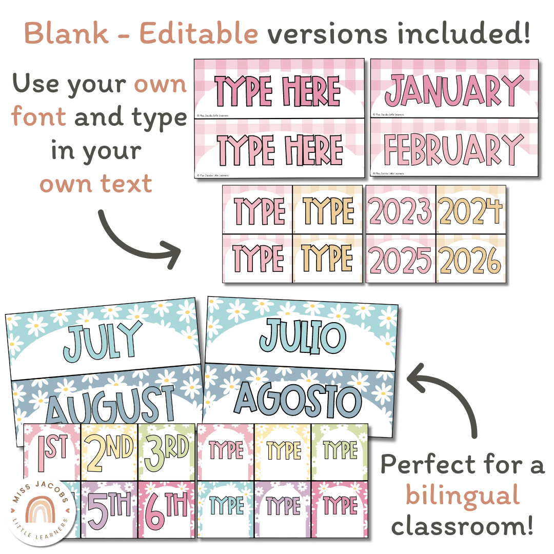Flip Calendar | Interactive Date Display | Daisy Gingham Pastels Class ...