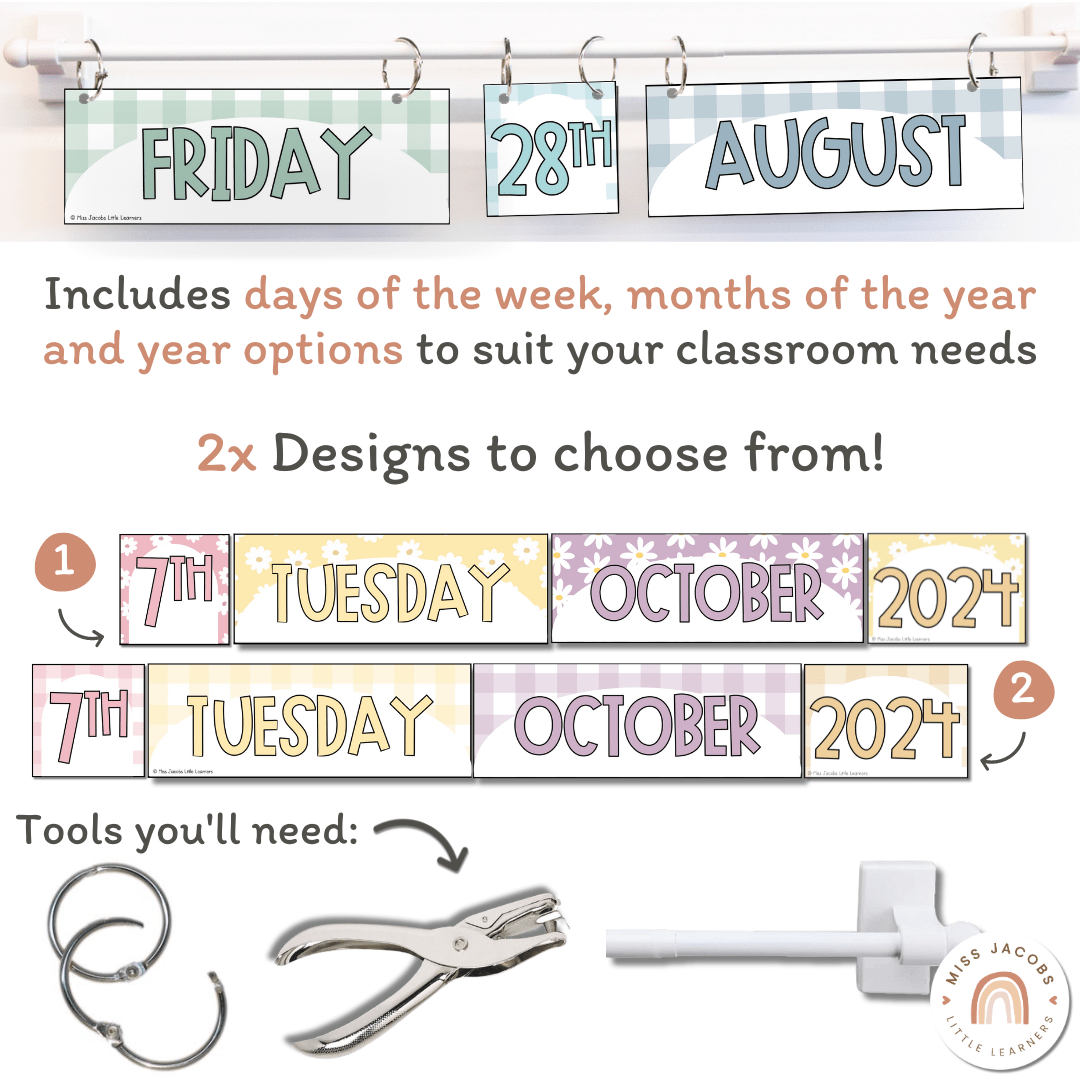 Flip Calendar | Interactive Date Display | Daisy Gingham Pastels Class ...