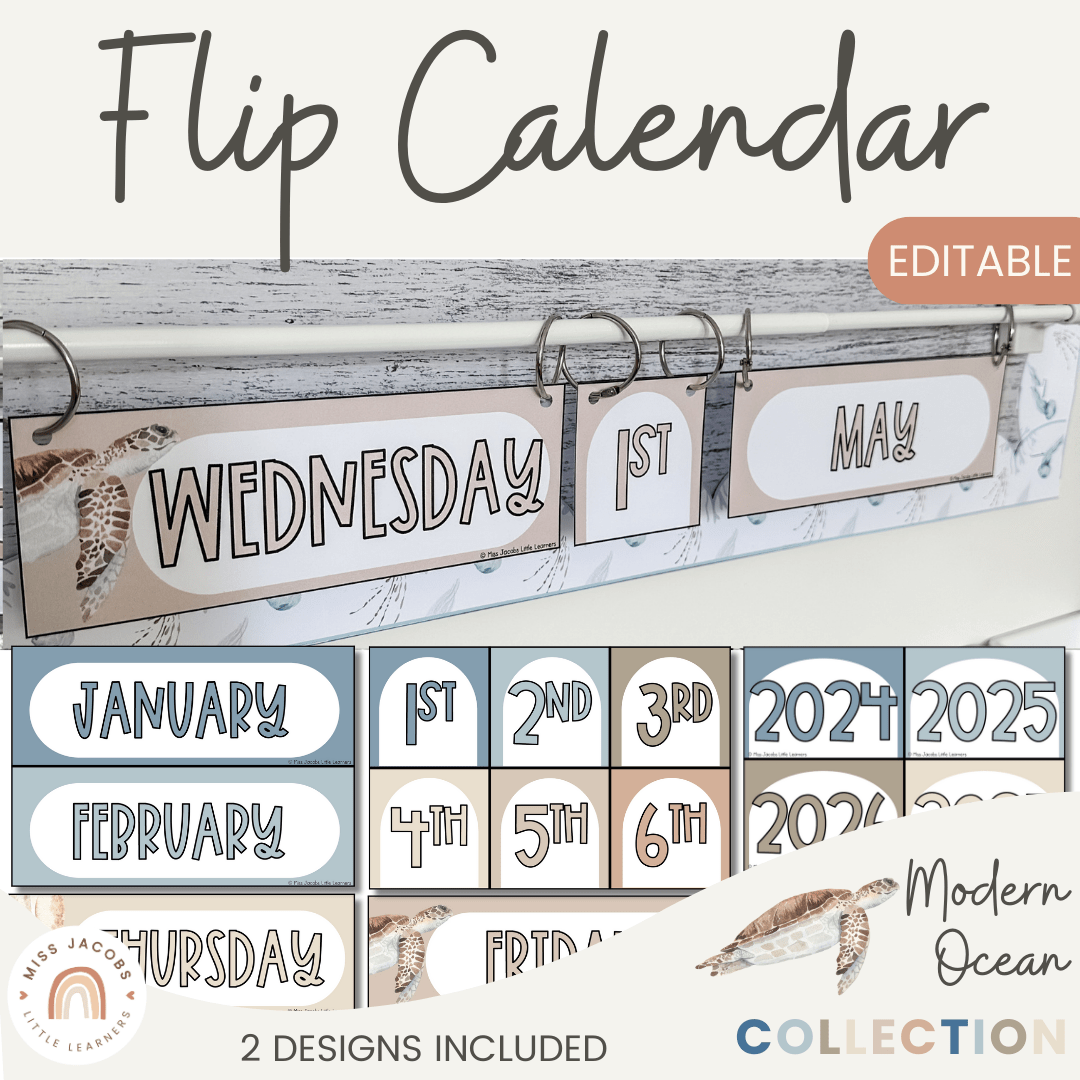 Flip Calendar - Modern Ocean Classroom Decor