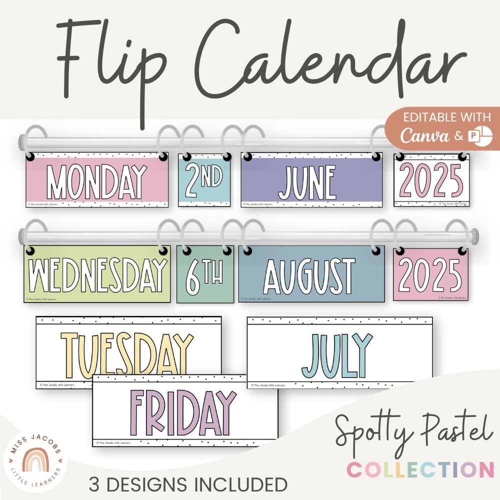 Flip Calendar - Spotty Pastel Classroom Theme - Miss Jacobs