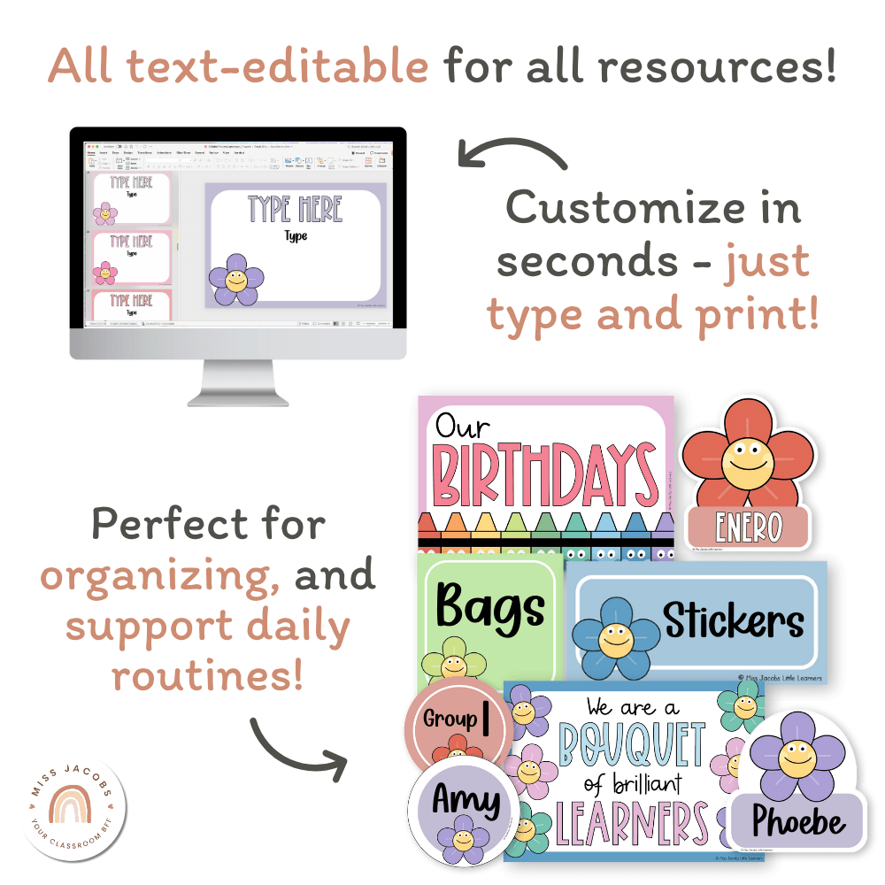 Flower Theme Classroom Essentials Decor Pack - Miss Jacobs